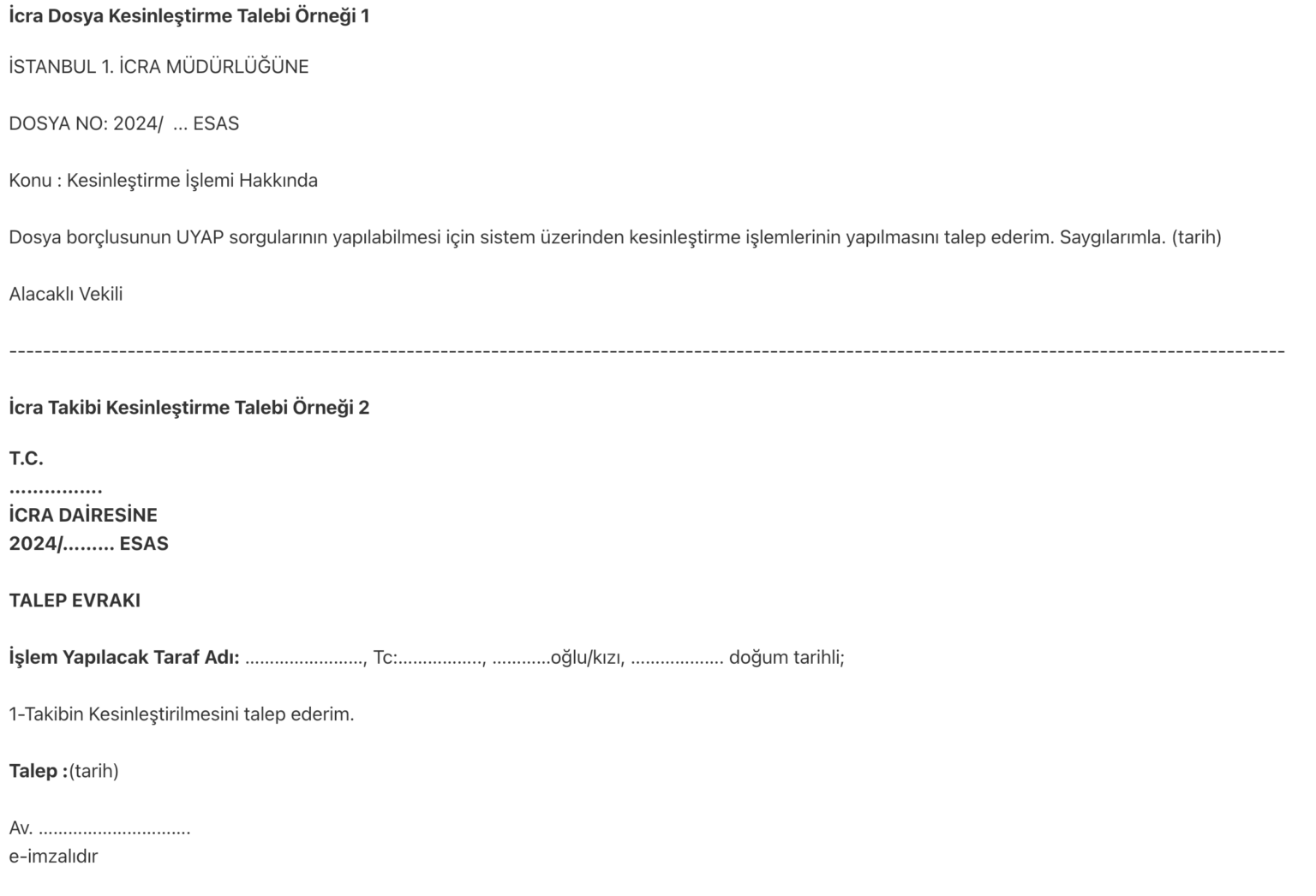 İcra Takibi Kesinleştirme Talebi Örneği - Koç Hukuk & Danışmanlık
